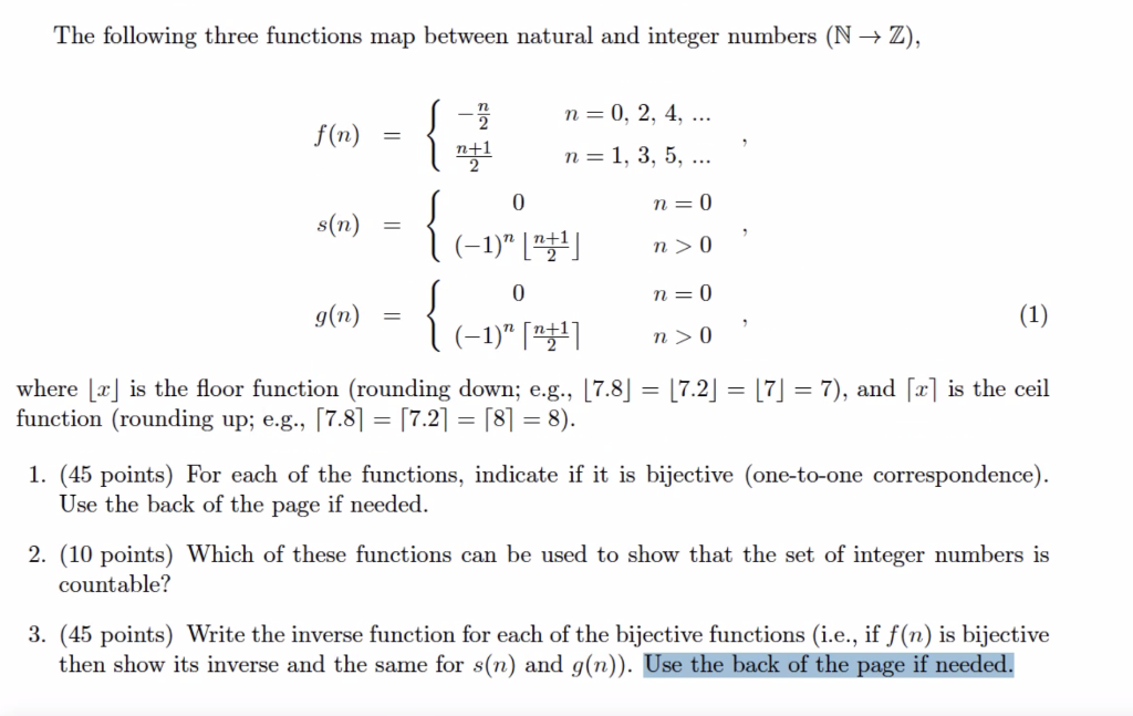 Solved The following three functions map between natural and | Chegg.com