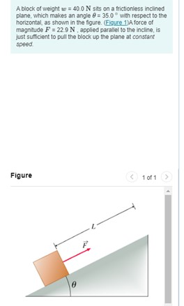 Solved A block of weight w=40.0 N sits on a frictionless | Chegg.com