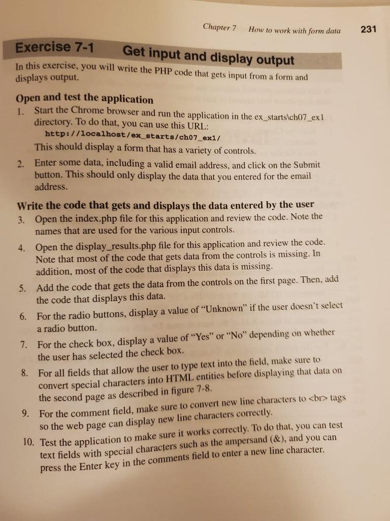 Solved Chapter 7 How to work with form data 231 Get input | Chegg.com