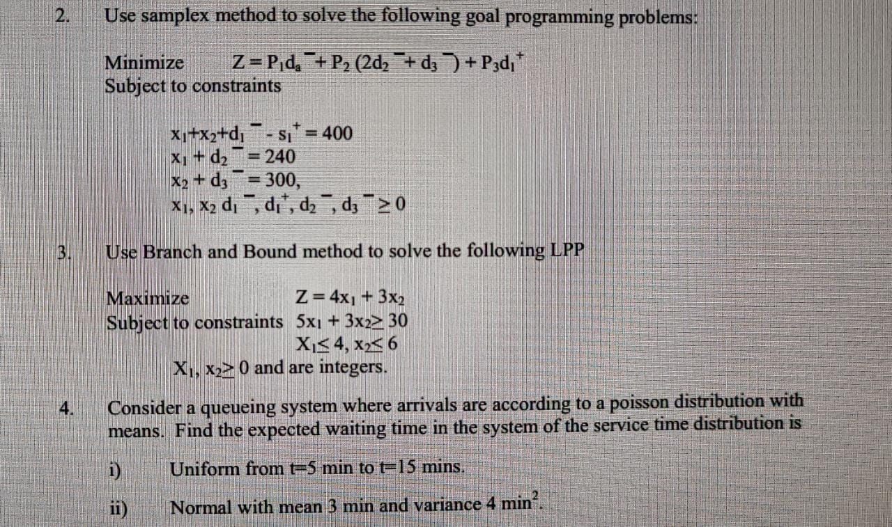 Solved 2. Use samplex method to solve the following goal | Chegg.com