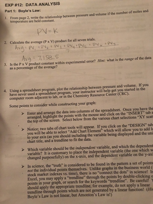 Solved DATA (EXP #12): Atmospheric Pressure (gas pressure | Chegg.com