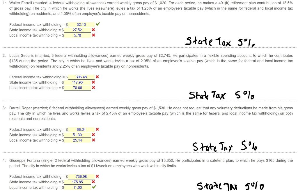 1: Walter Ferrell (married; 4 federal withholding | Chegg.com
