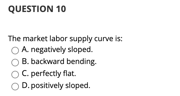 Solved QUESTION 10 The market labor supply curve is: A. | Chegg.com