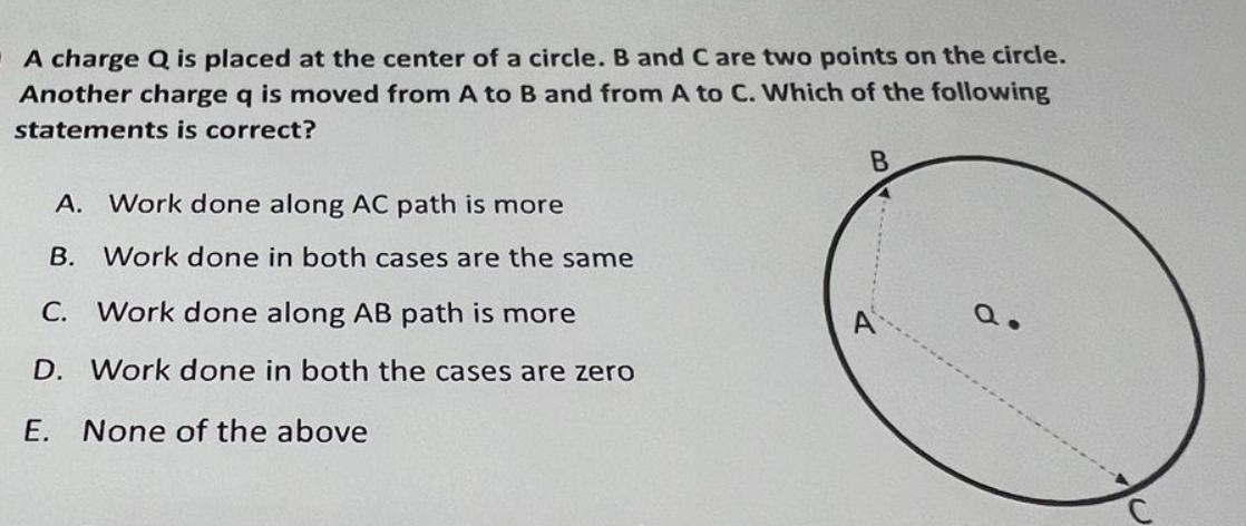 Solved A charge Q is placed at the center of a circle. B and | Chegg.com