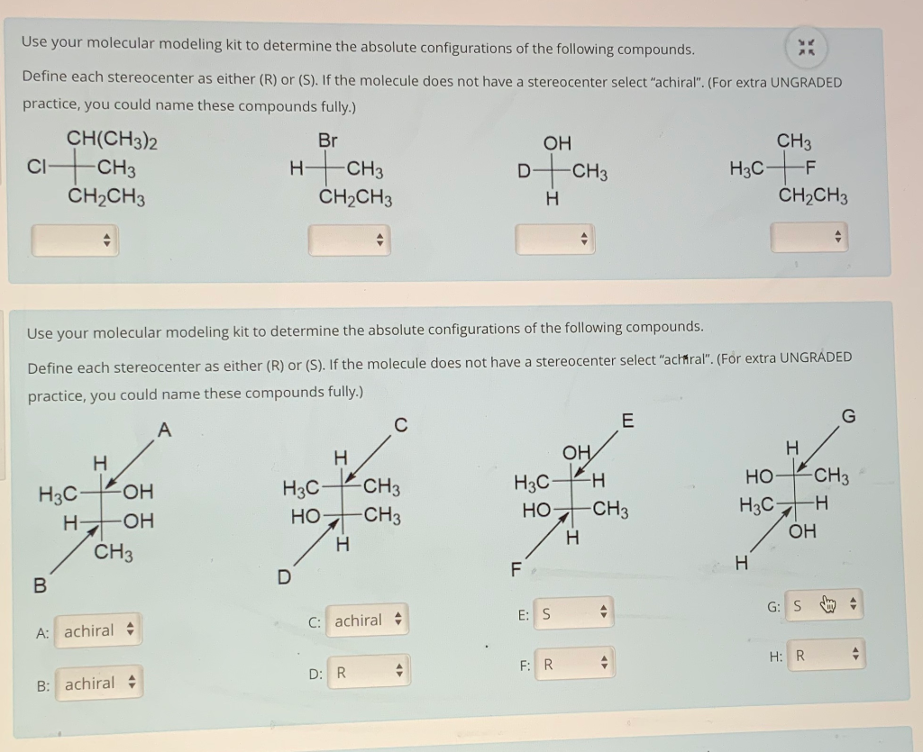 Solved Use your molecular modeling kit to determine the | Chegg.com