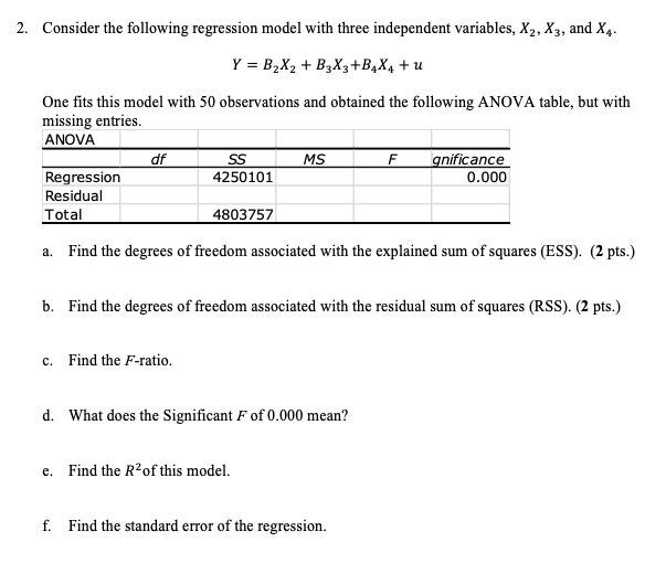 Solved 2 Consider The Following Regression Model With Three 