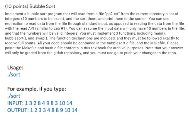 Solved (10 points) Bubble Sort Implement a bubble sort | Chegg.com