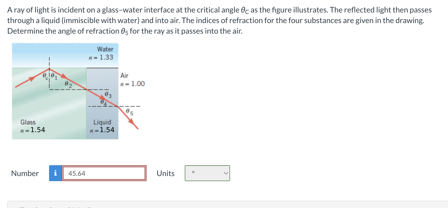 Solved A ray of light is incident on a glass-water interface | Chegg.com