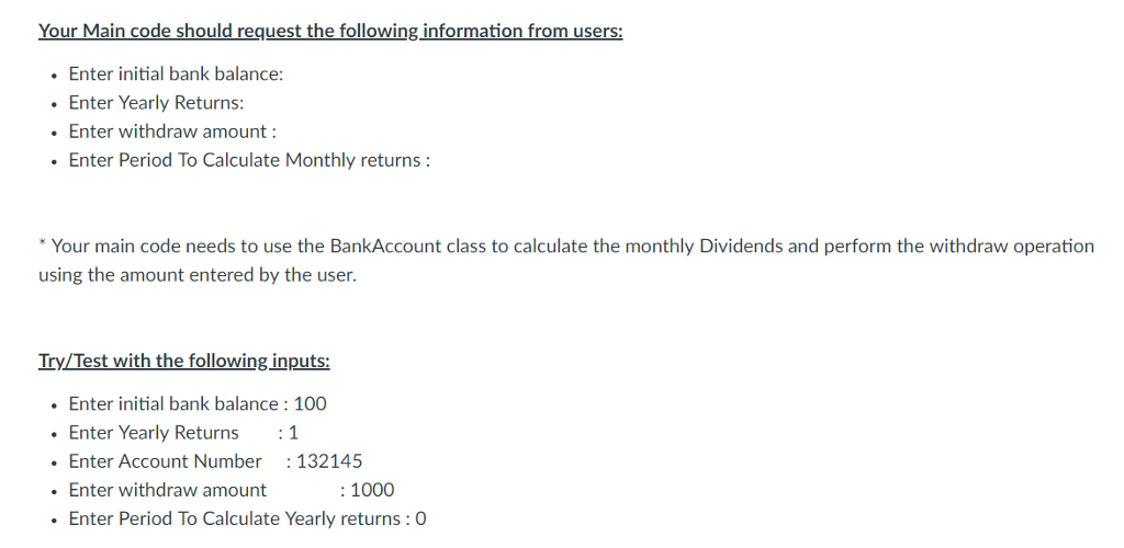 Solved Write a BankAccount class and a custom Exception | Chegg.com