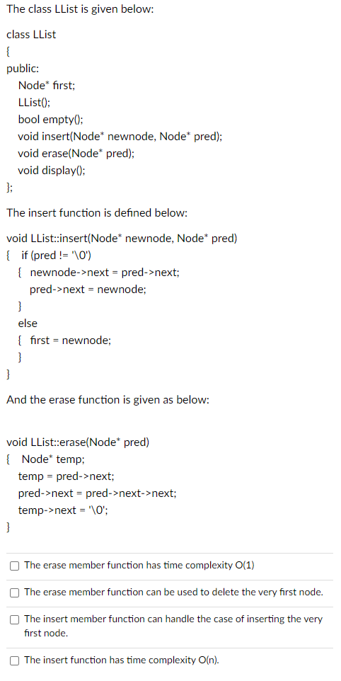 Solved The Class Llist Is Given Below Class Llist { Public