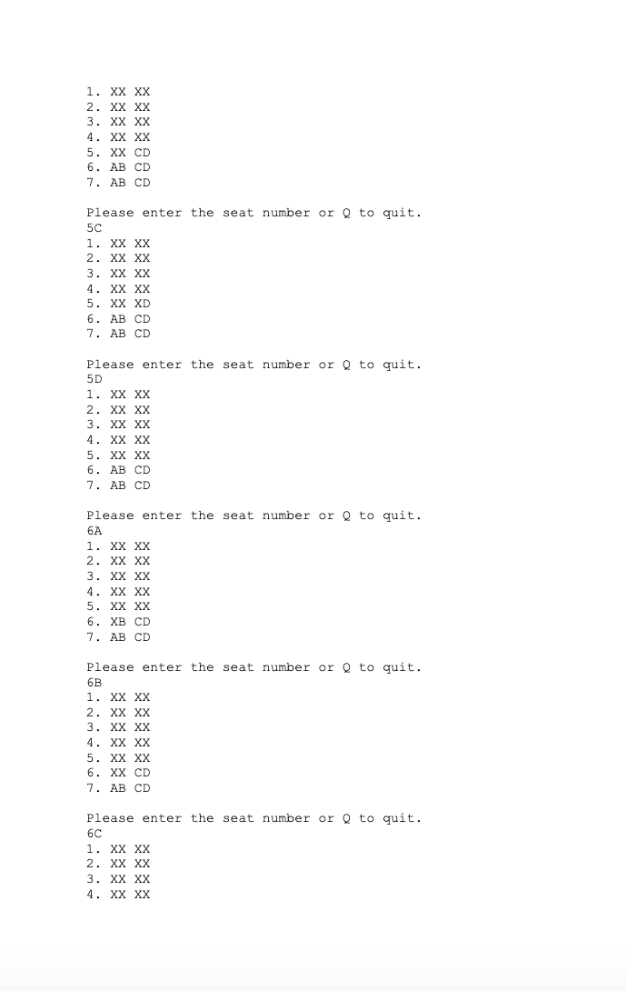 Solved Write a program to assign passengers seats in an | Chegg.com