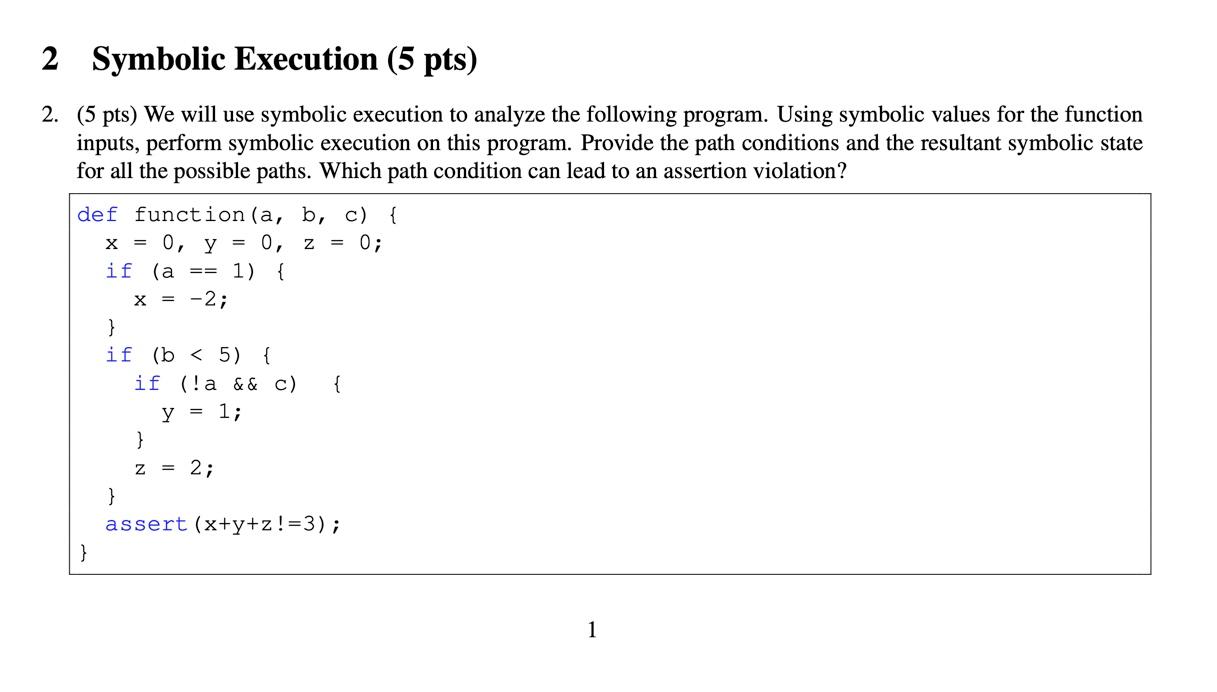 Solved 2 Symbolic Execution 5 Pts 2 5 Pts We Will Use