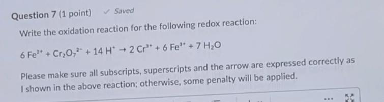 Solved Write the oxidation reaction for the following redox | Chegg.com