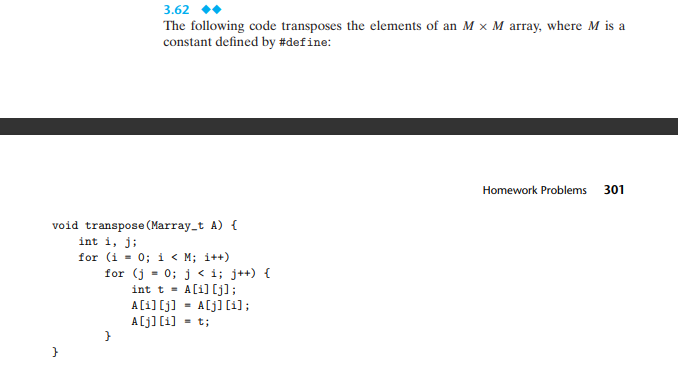 Solved 3.62 The following code transposes the elements of an | Chegg.com