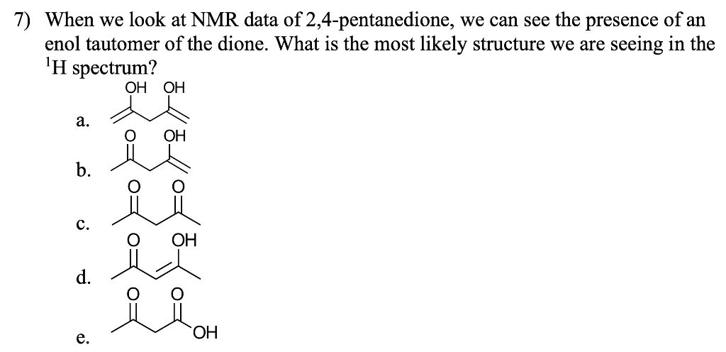 Solved 7) When we look at NMR data of 2,4-pentanedione, we | Chegg.com