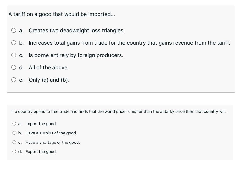 Solved A tariff on a good that would be imported... a. | Chegg.com