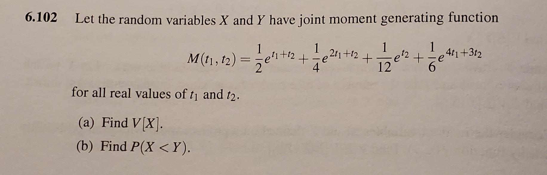 Solved 6.102 Let the random variables X and Y have joint | Chegg.com
