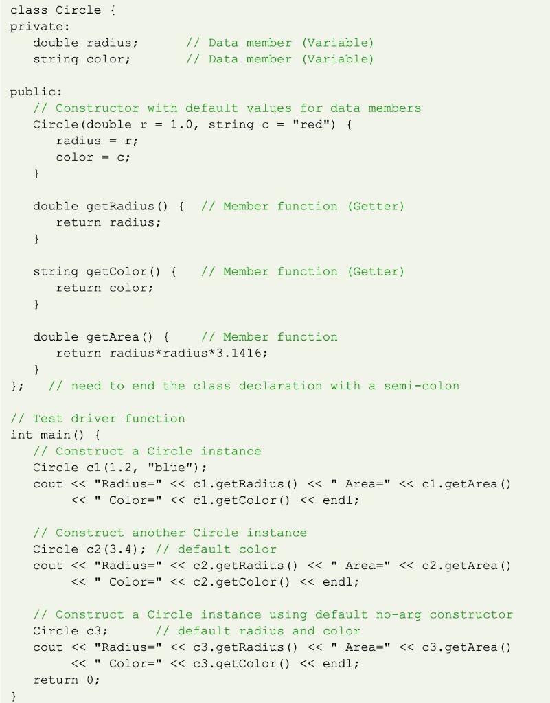 Solved class Circle { private: double radius; string color; | Chegg.com