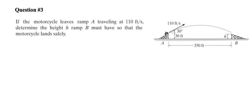 Solved Question #3 110 ft/s If the motorcycle leaves ramp A | Chegg.com