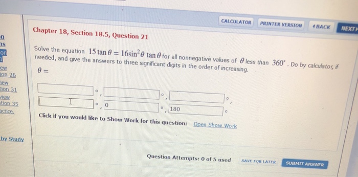 Solved CALCULATOR PRINTER VERSION 4 BACK NEXT Chapter 18, | Chegg.com