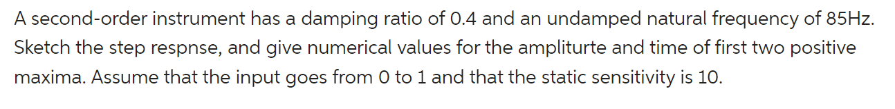Solved A second-order instrument has a damping ratio of 0.4 | Chegg.com