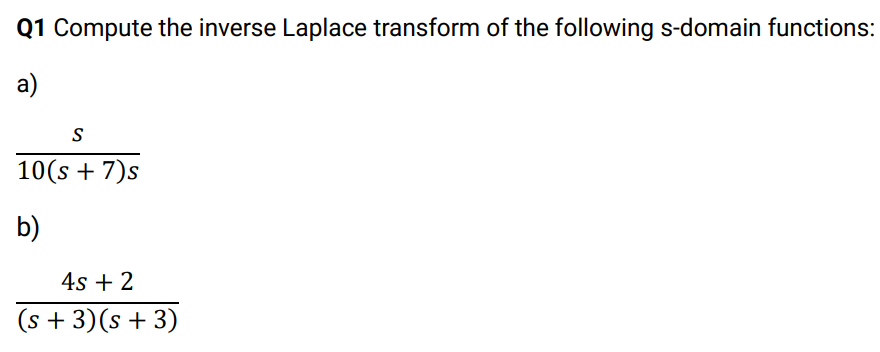 Solved Q1 Compute the inverse Laplace transform of the | Chegg.com