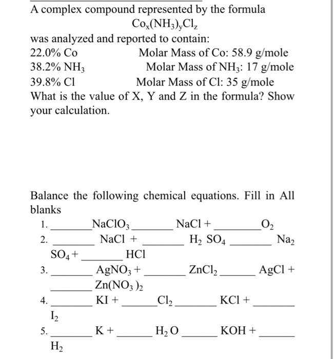 Solved A complex compound represented by the formula | Chegg.com