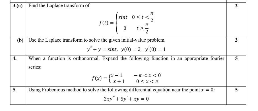Solved 2 TE t2 3 3.(a) Find the Laplace transform of ( sint | Chegg.com