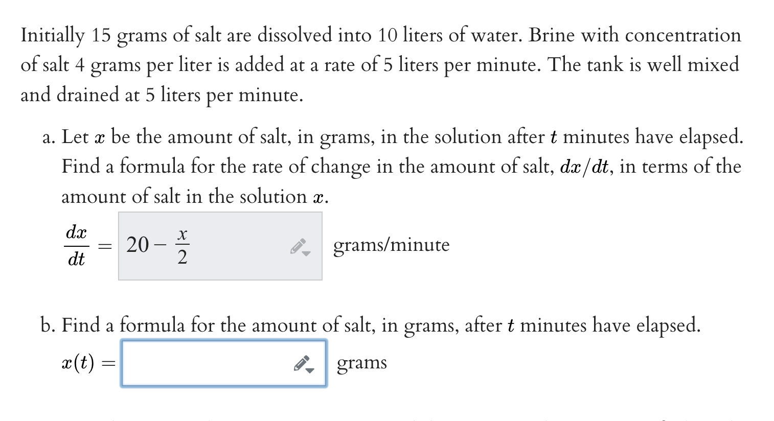 Solved nitially 15 grams of salt are dissolved into 10 | Chegg.com