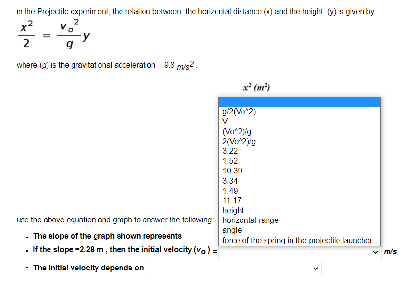 Solved in the Projectile experiment, the relation between | Chegg.com