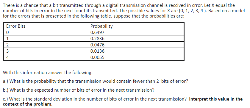 Solved There is a chance that a bit transmitted through a | Chegg.com