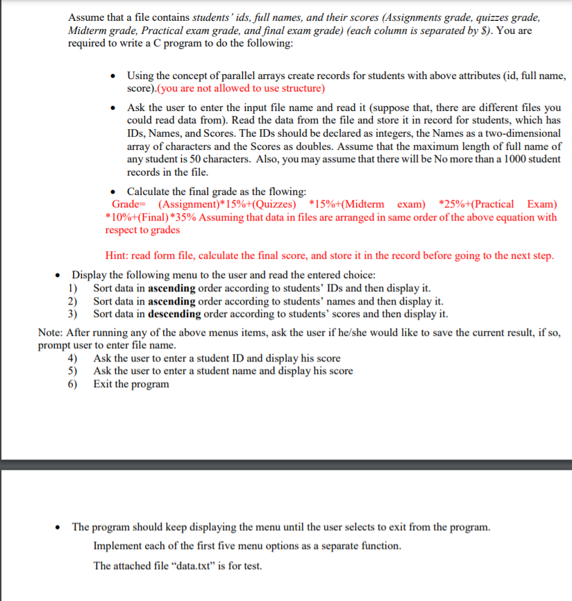 Solved Assume that a file contains students' ids, full | Chegg.com
