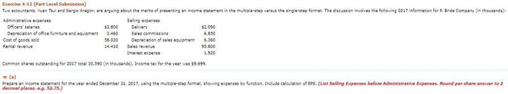 Solved Exercise 4-12 (Part Level Submission) Two | Chegg.com