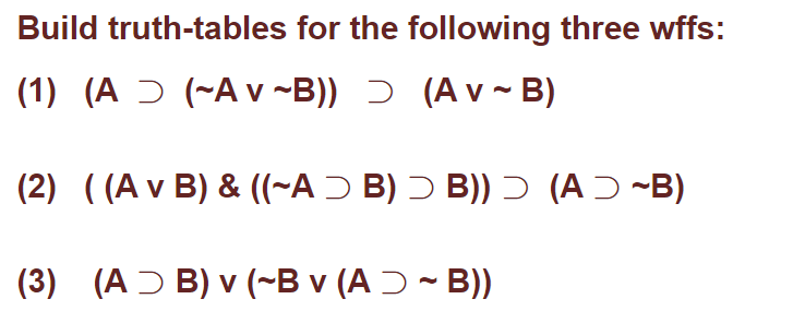 Solved Build truth-tables for the following three wffs: (1) | Chegg.com