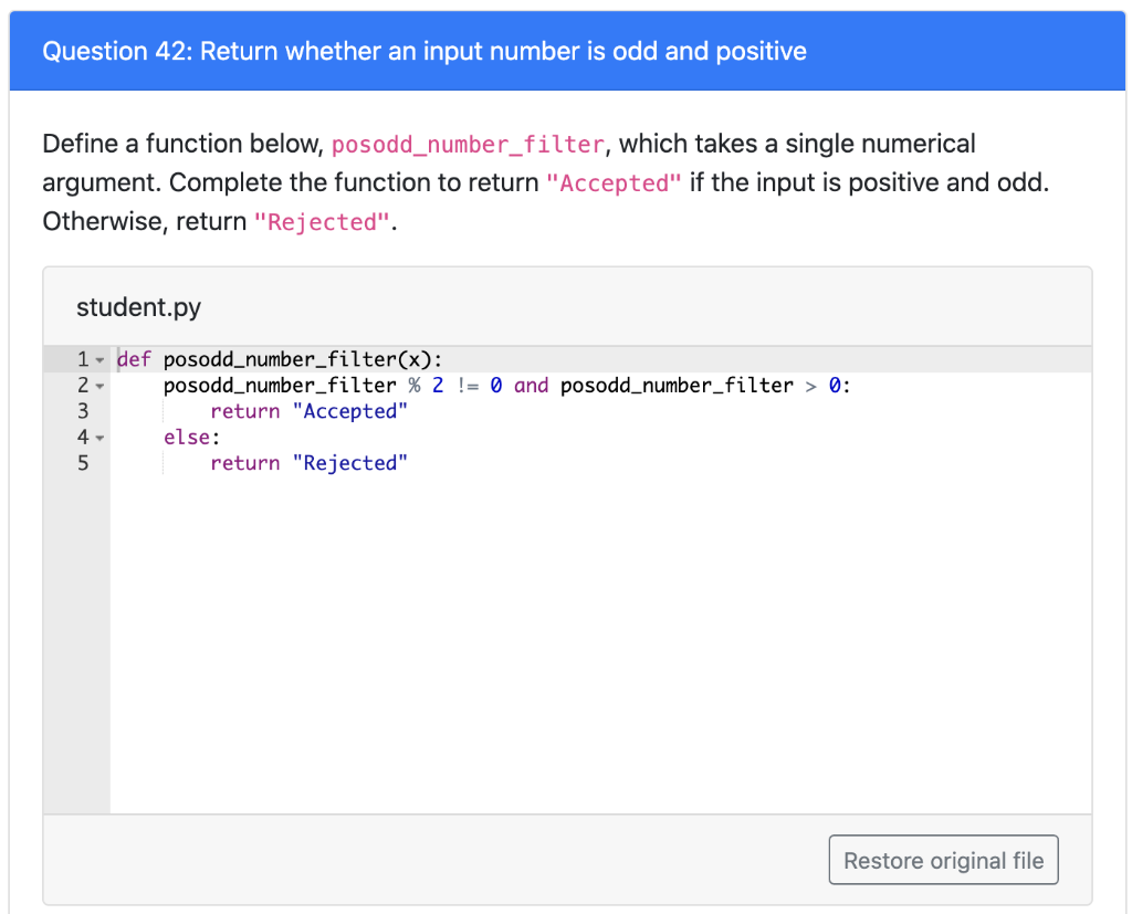 Solved Question 42: Return whether an input number is odd | Chegg.com