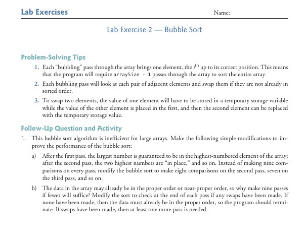 Solved Lab Exercise 2-Bubble Sort ame: Date: Section: This | Chegg.com