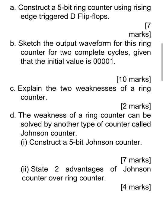 Solved a. Construct a 5-bit ring counter using rising edge | Chegg.com