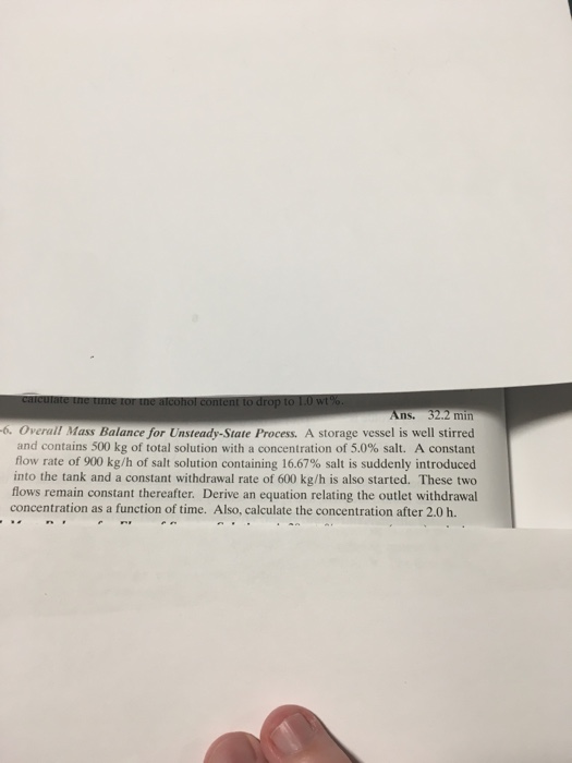 Solved 6. Overall Mass Balance for Unsteady-State Process. A | Chegg.com