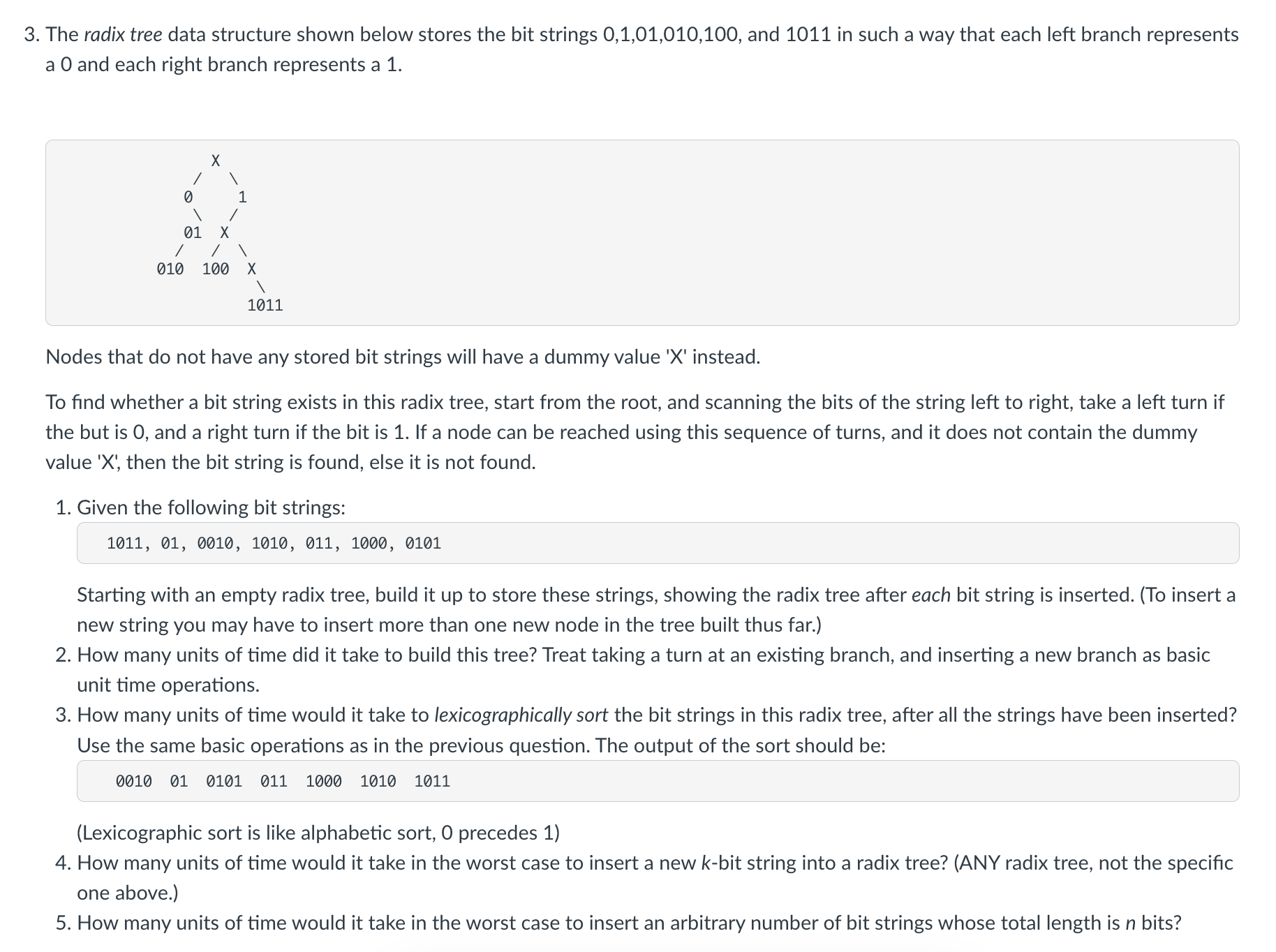 Solved 3. The radix tree data structure shown below stores | Chegg.com