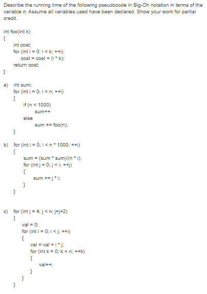 Solved Describe the running time of the following pseudocode | Chegg.com