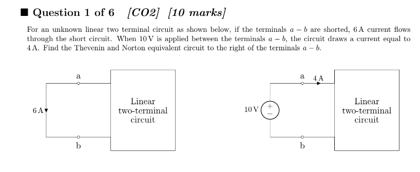 Solved ﻿For an unknown linear two terminal circuit as | Chegg.com