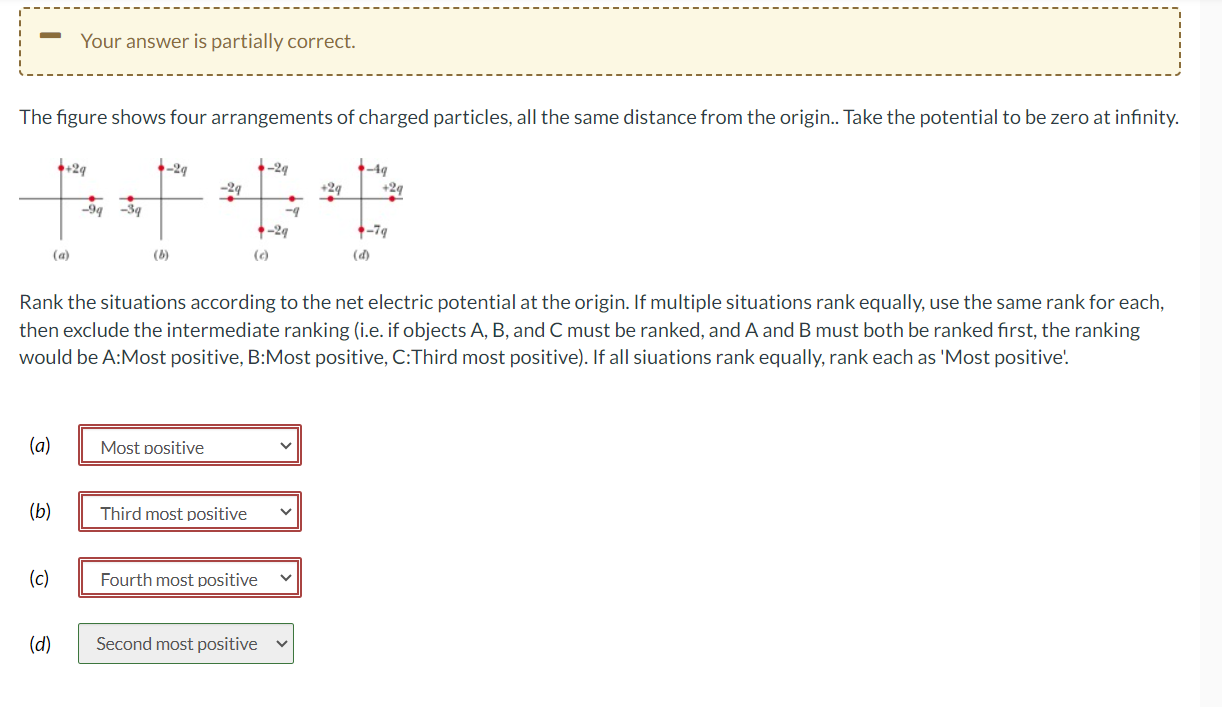 Solved Rank the situations according to the net electric | Chegg.com