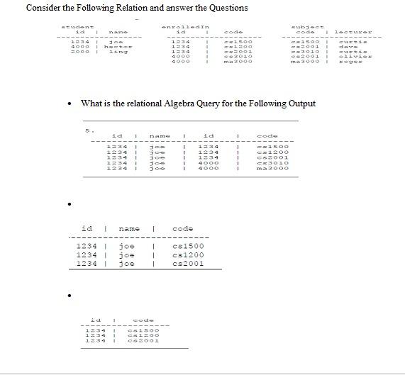 Solved Consider the Following Relation and answer the | Chegg.com