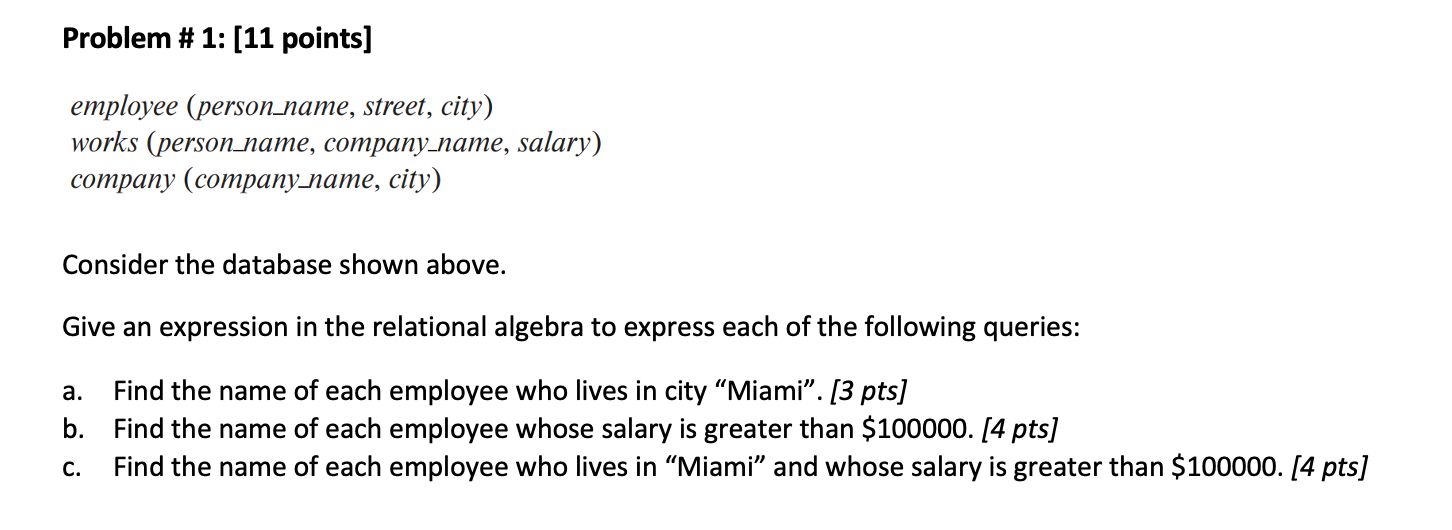 Solved Problem \# 1: [11 points] employee (person_name, | Chegg.com