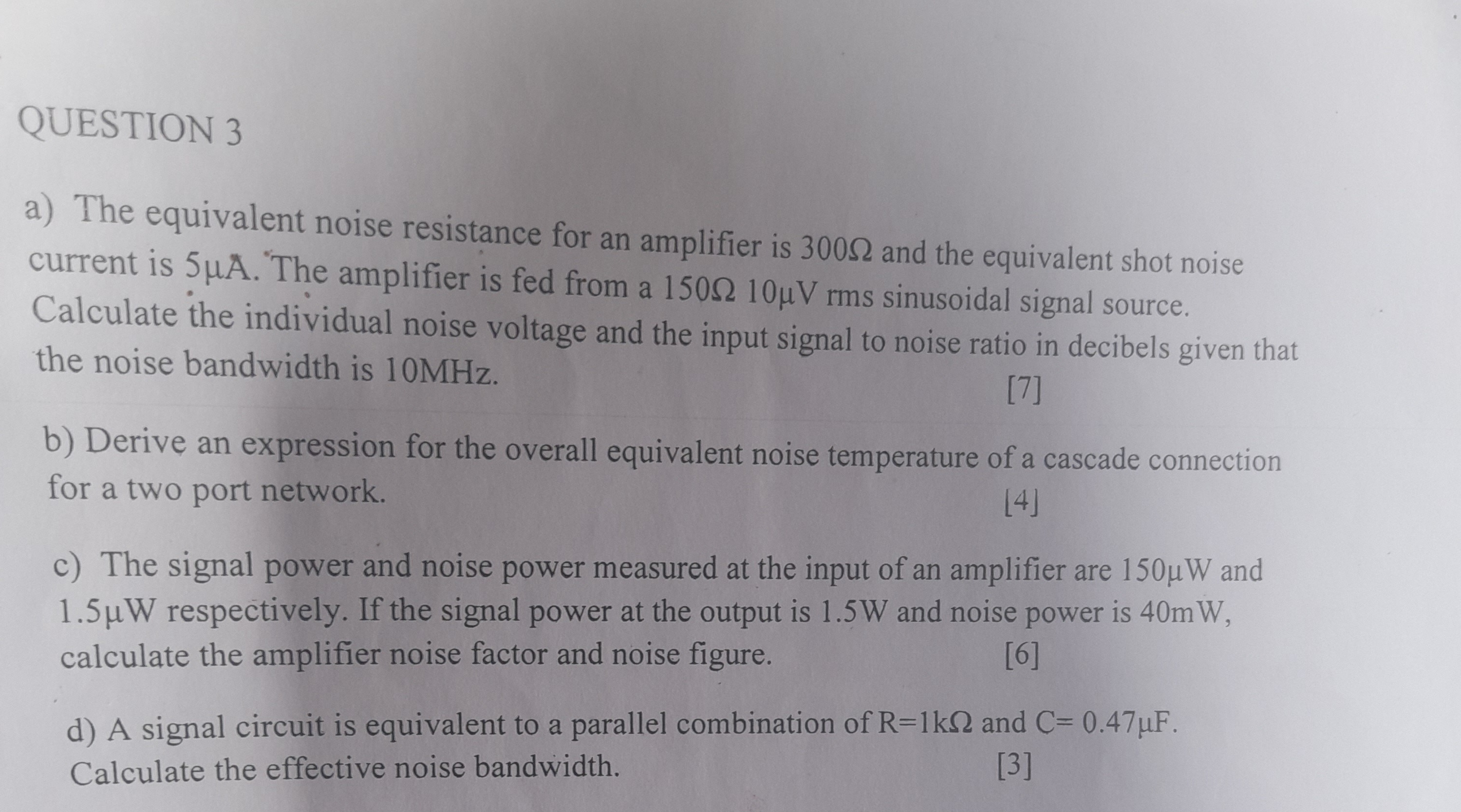 Solved a) The equivalent noise resistance for an amplifier | Chegg.com