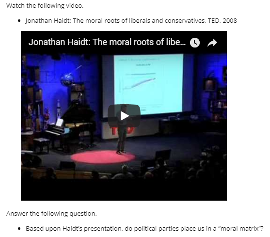 Solved Watch the following video. Jonathan Haidt: The moral | Chegg.com