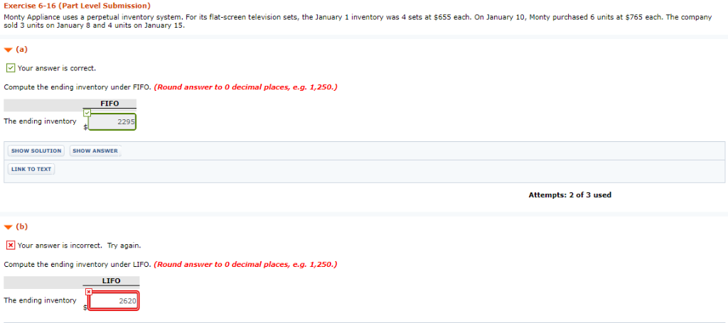 Solved Exercise 6-16 (Part Level Submission) Monty Appliance | Chegg.com