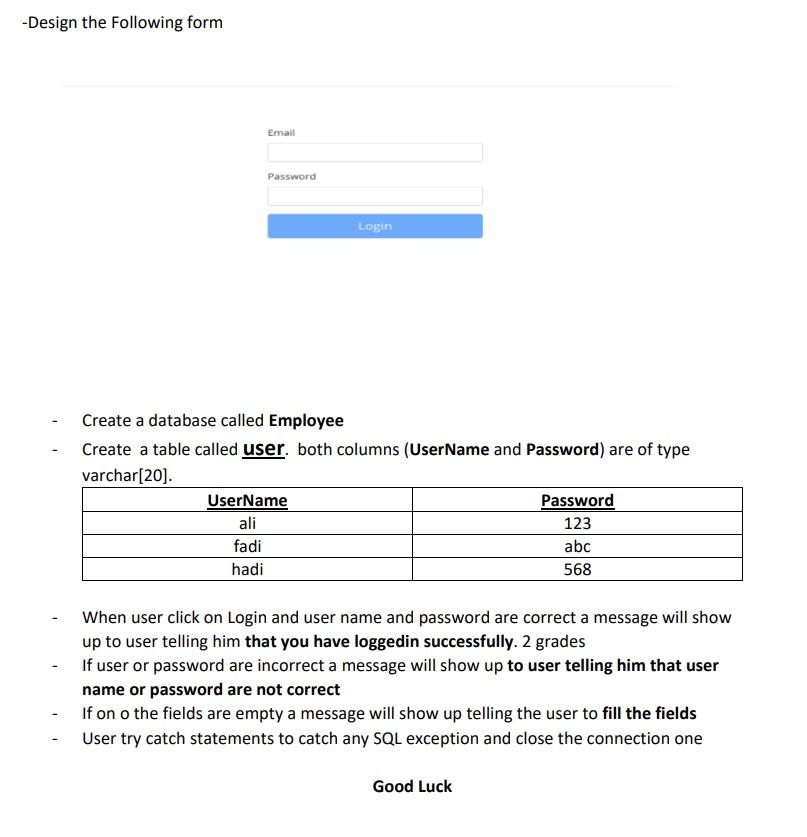 Solved -Design the following form Email Password Login | Chegg.com