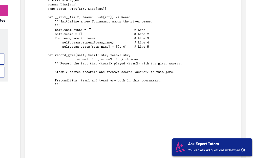Solved 4. Read the Tournament initializer method. Lines 2, 3 | Chegg.com