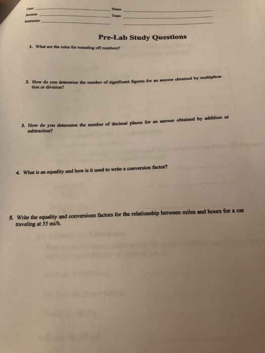 Solved Name Section Team Instructor Pre-Lab Study Questions | Chegg.com Solved Name Section Team Instructor Pre-Lab Study Questions | Chegg.com